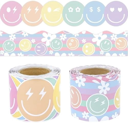 Pastel Smile Face Bulletin Board Borders, 72Ft Colorful Retro Die Cut ...