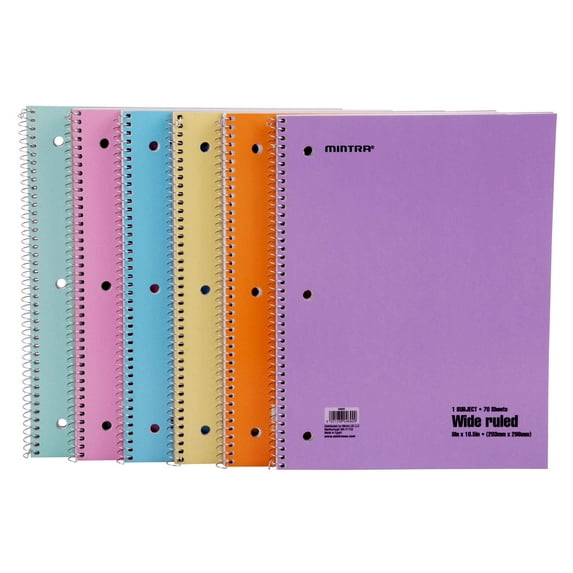 Bulk Pastel Spiral Bound Writing Notebook, Wide Ruled (70 Count, 6 Pack ...