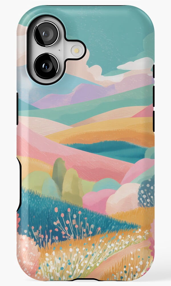 Pastel Spring Hills Nature Art Phone Case for iPhone 11 12 13 14 15 16 ...
