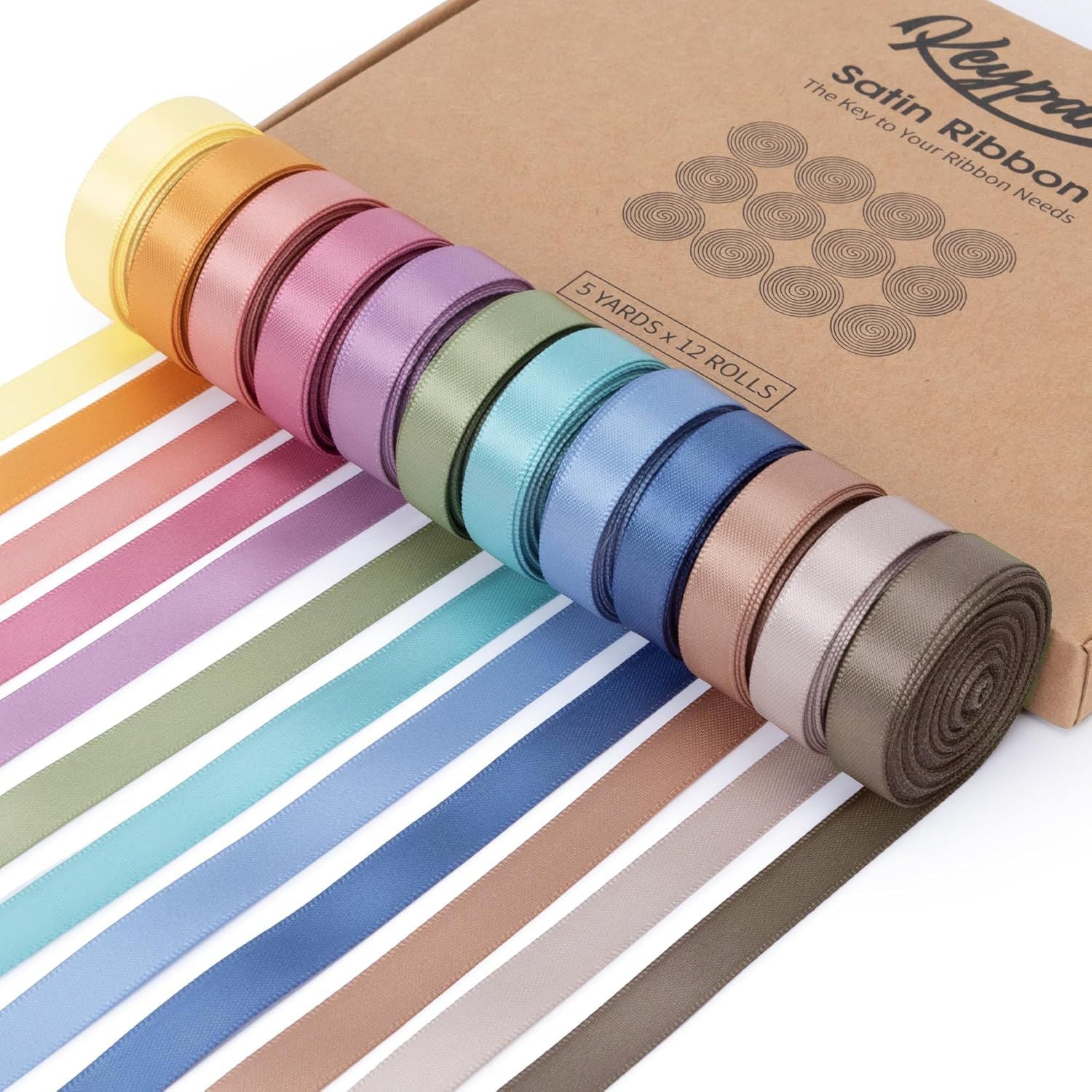 Pastel Stain Ribbon 3/8 Inch x 12 Rolls Total 60 Yards Colorful Ribbons ...