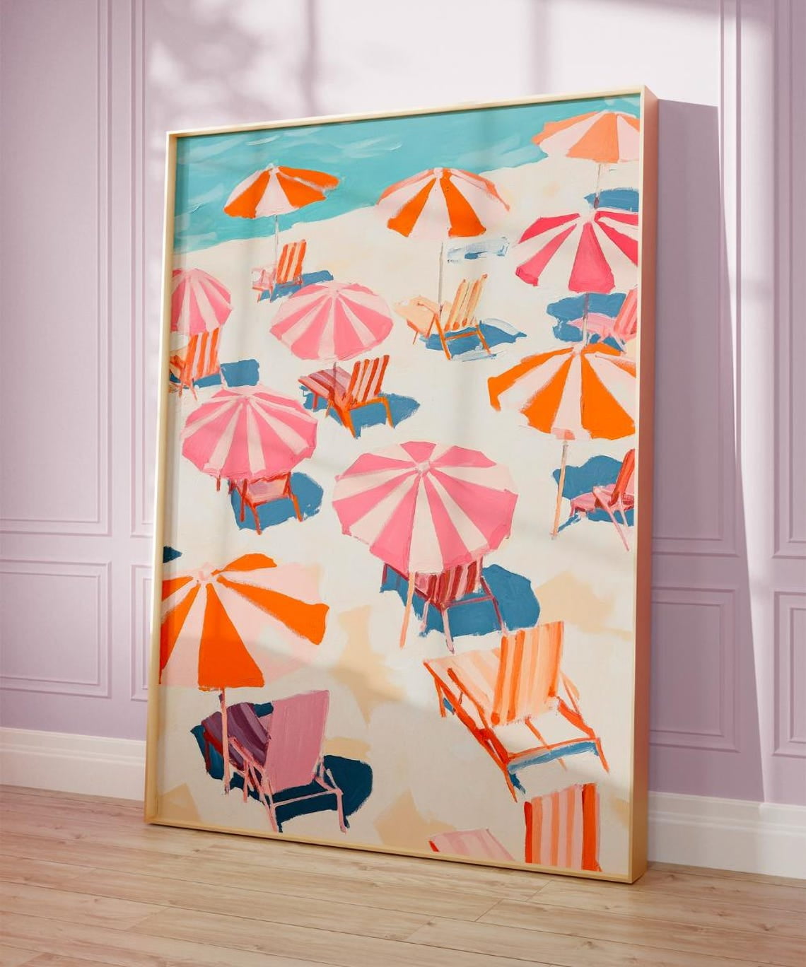 Pastel Striped Beach Umbrella Aerial Poster, Colorful Coastal Wall Art ...