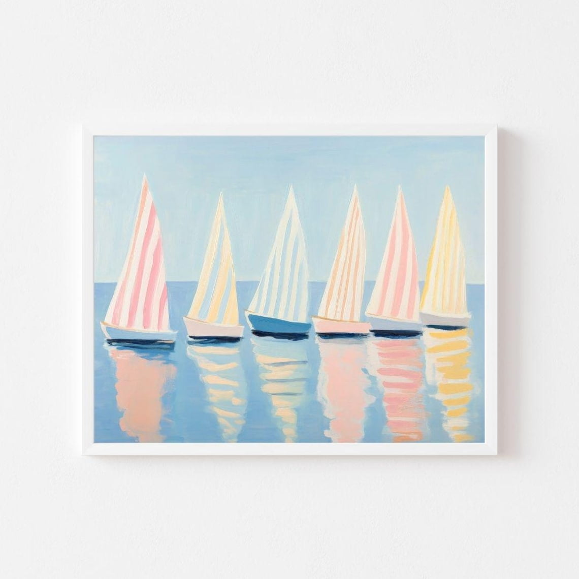Pastel Striped Sailboats Painting Colorful Seascape Wall Art Print ...