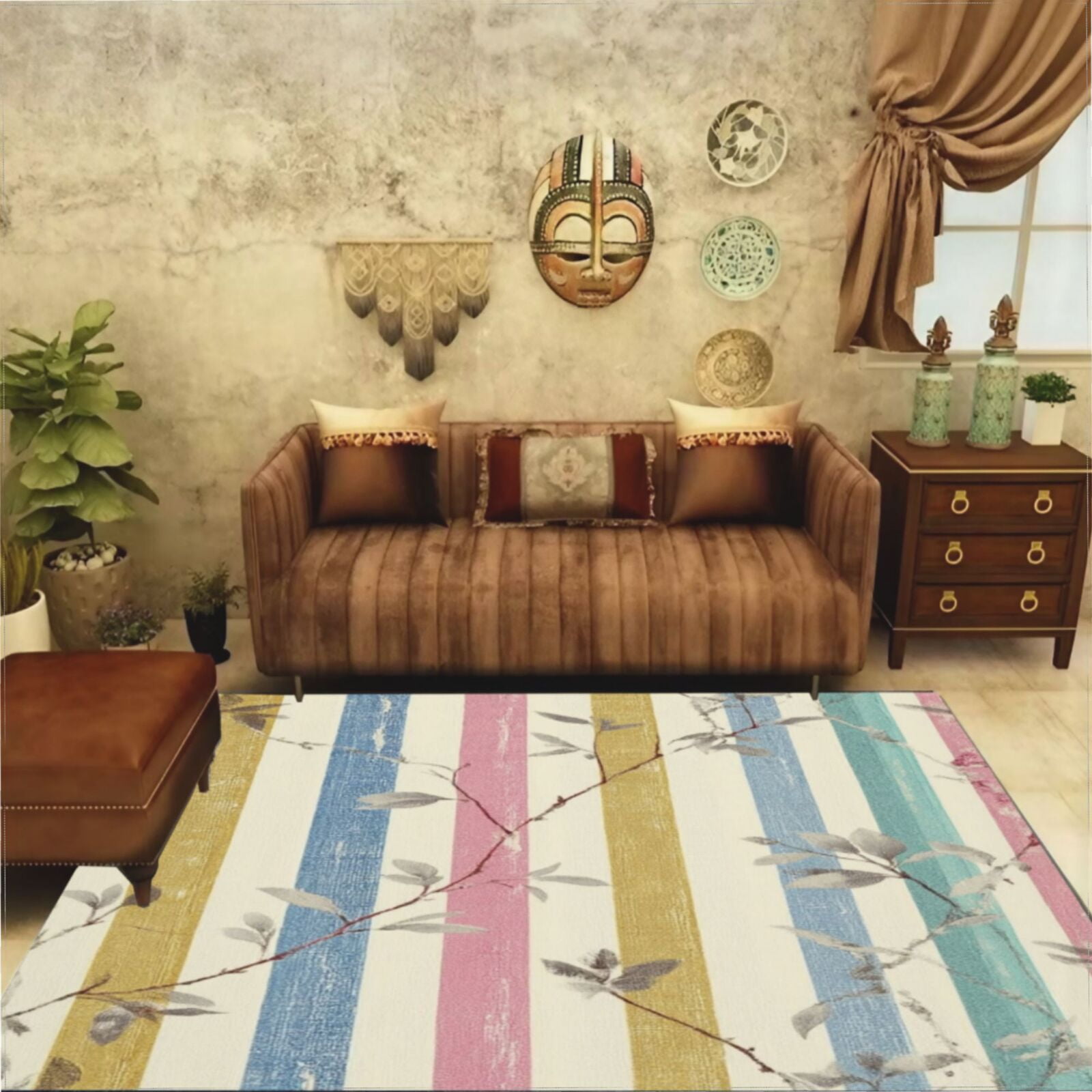 Pastel Stripes Floral Branches Light Luxury Home Carpets Living Room ...