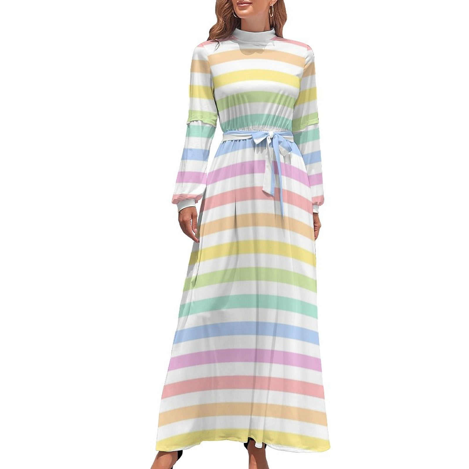 Pastel Stripes Long Dress women's evening dresses Aesthetic clothing ...