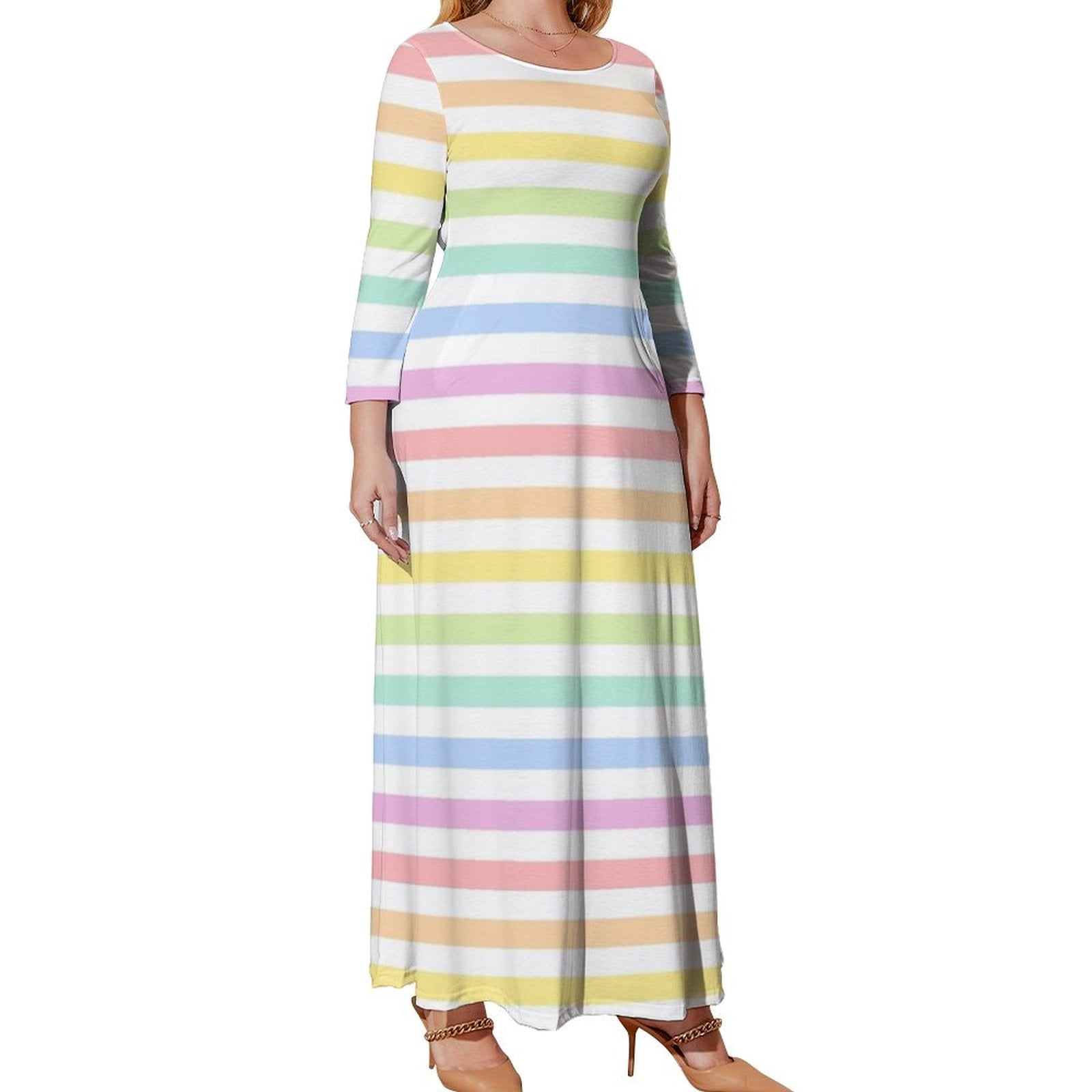 Pastel Stripes Long Sleeved Dress prom clothes wedding guest dress 2024 ...