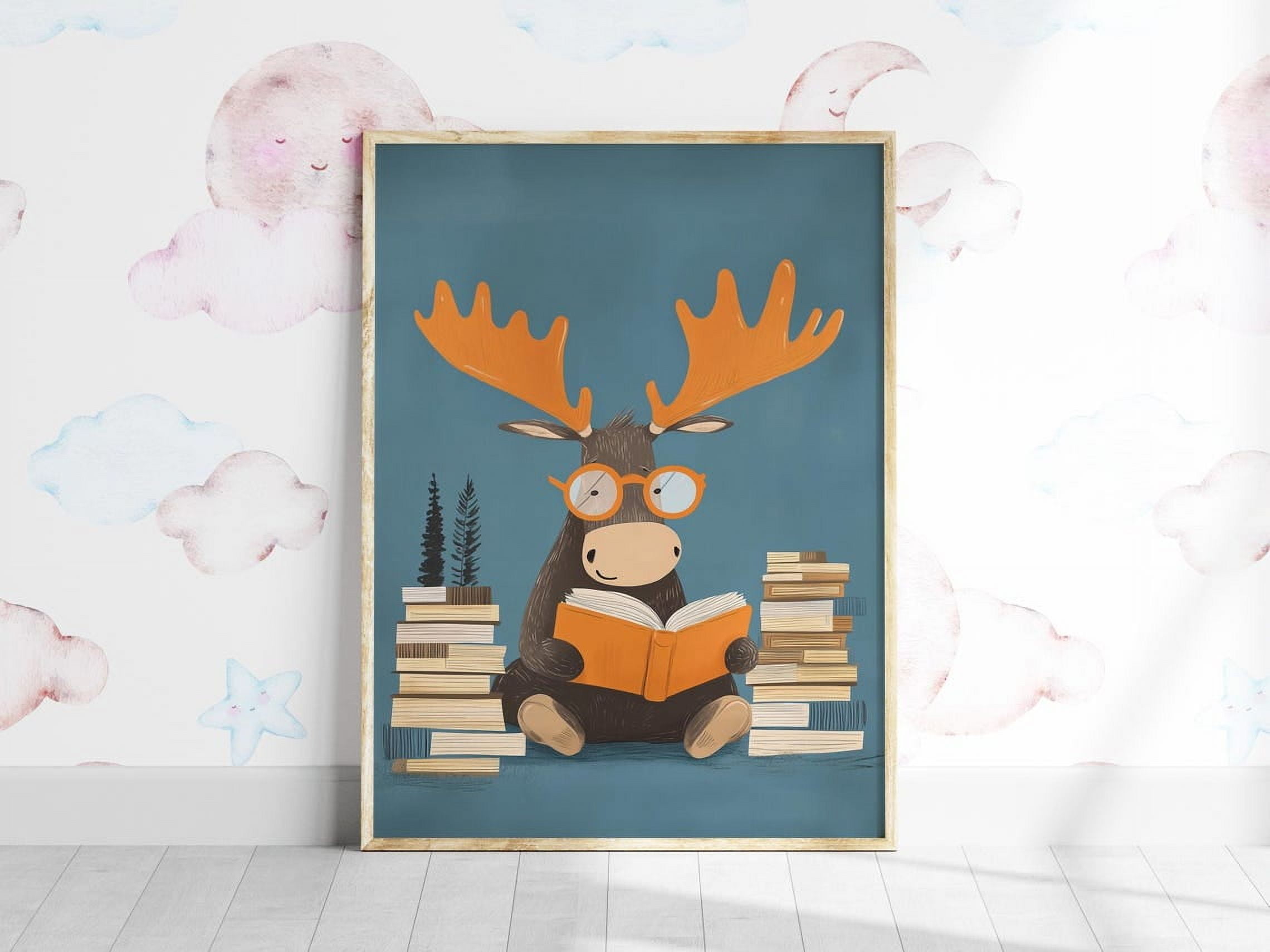 Pastel Study Room Print, Kids Animal Reading Book Print, Classroom ...