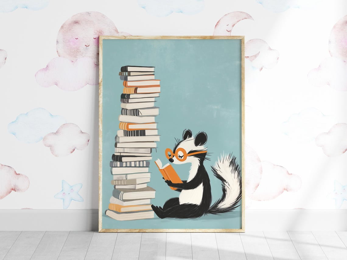 Pastel Study Room Print, Kids Animal Reading Book Print, Classroom ...