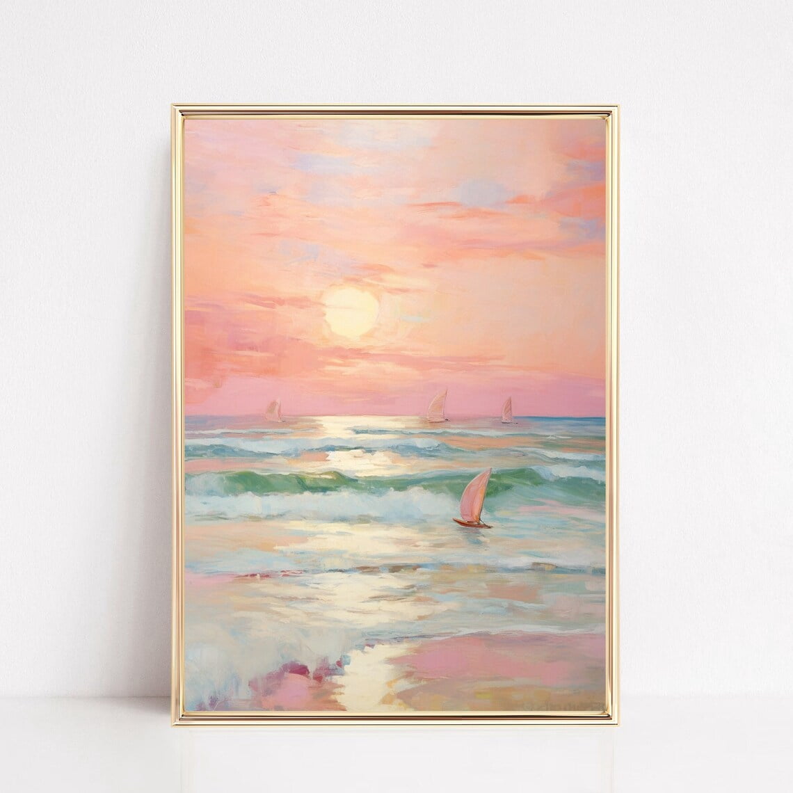 Pastel Sunset Print, Blush Pink Coastal Beach Preppy Ocean Poster, Boho ...