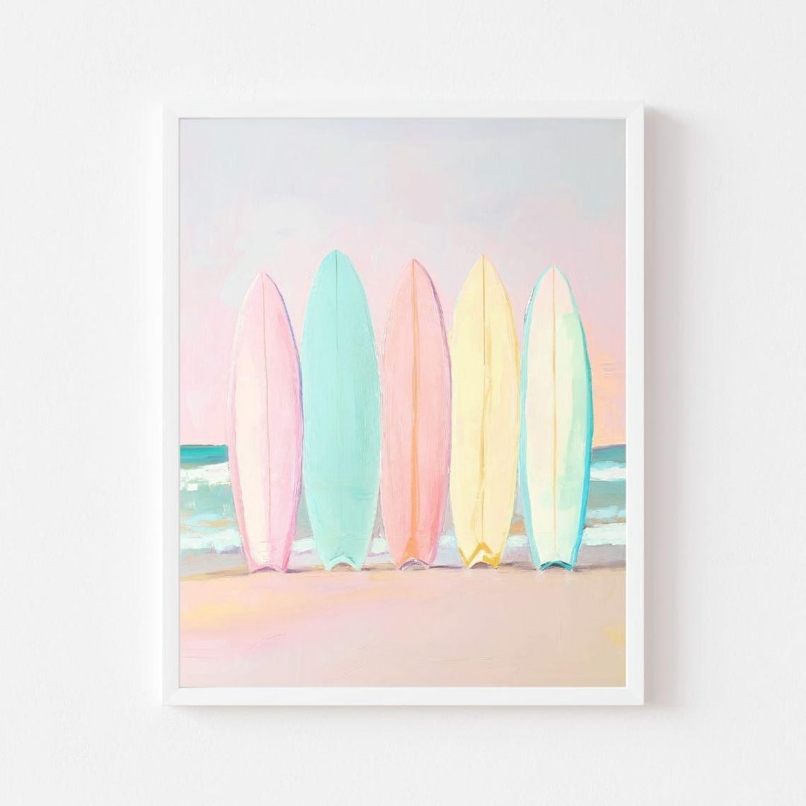 Pastel Surfboards Painting Pink Beach House Wall Art Print Coastal ...