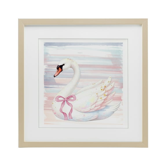 Pastel Swan with Ribbon Birch Framed Print Under Glass, design by Kim ...
