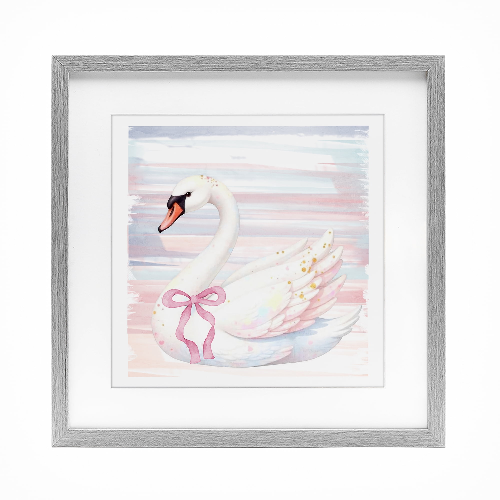 Pastel Swan with Ribbon Gray Framed Print Under Glass, design by Kim ...