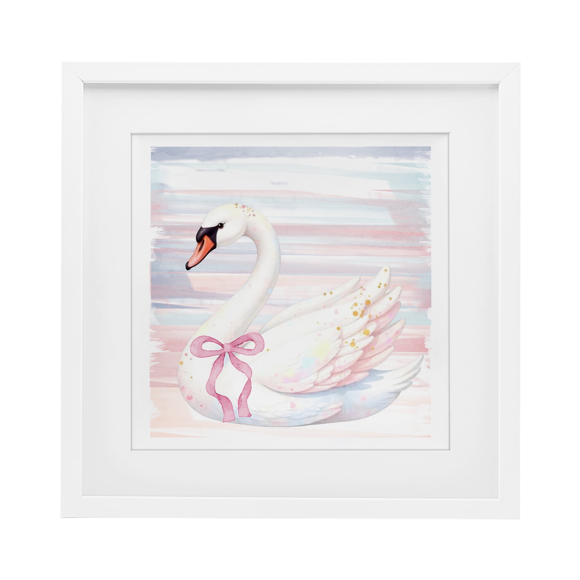 Pastel Swan with Ribbon White Framed Print Under Glass, design by Kim ...