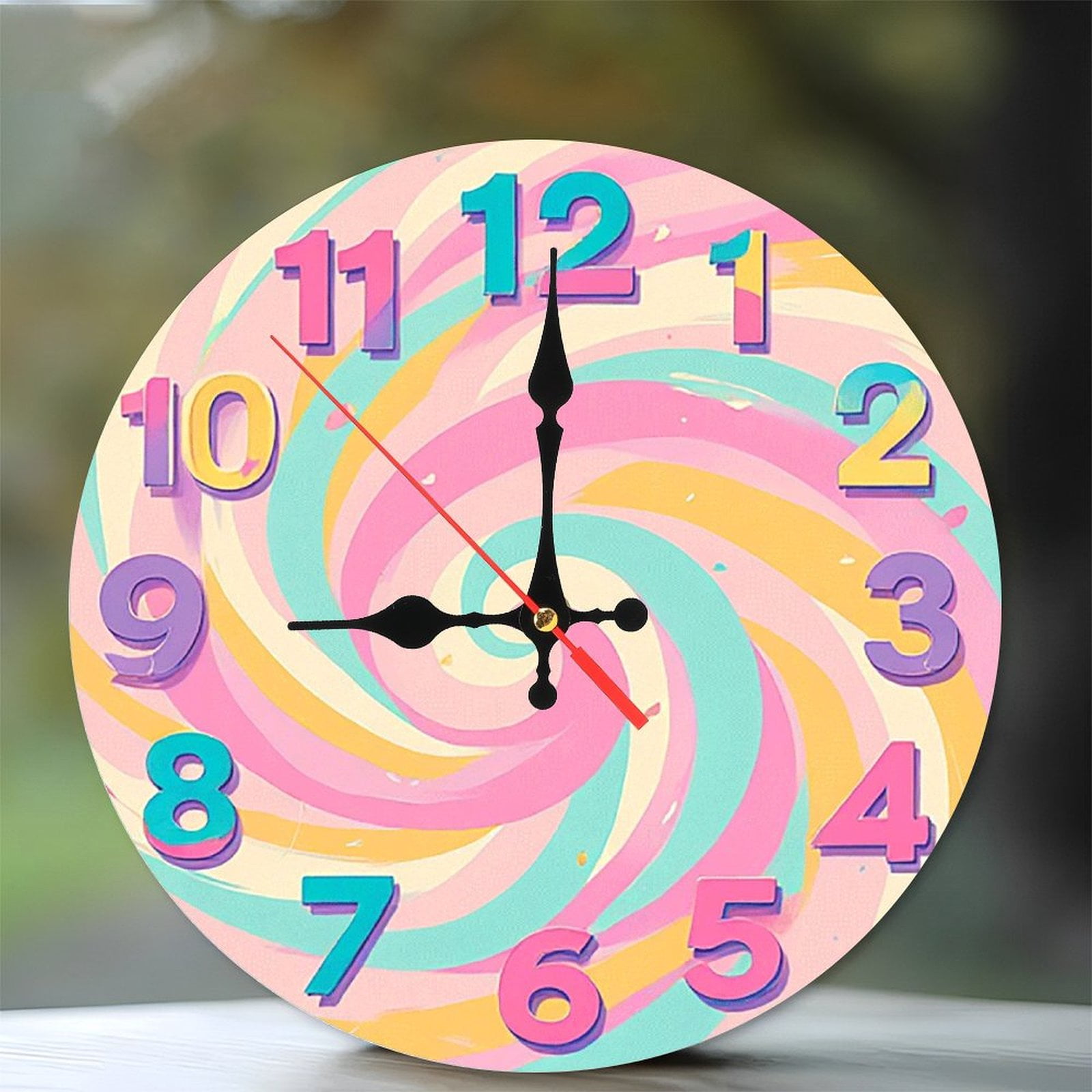 Pastel Swirl Candy Clock Wall Decor 10-Inch Silent Wooden Wall Clock ...