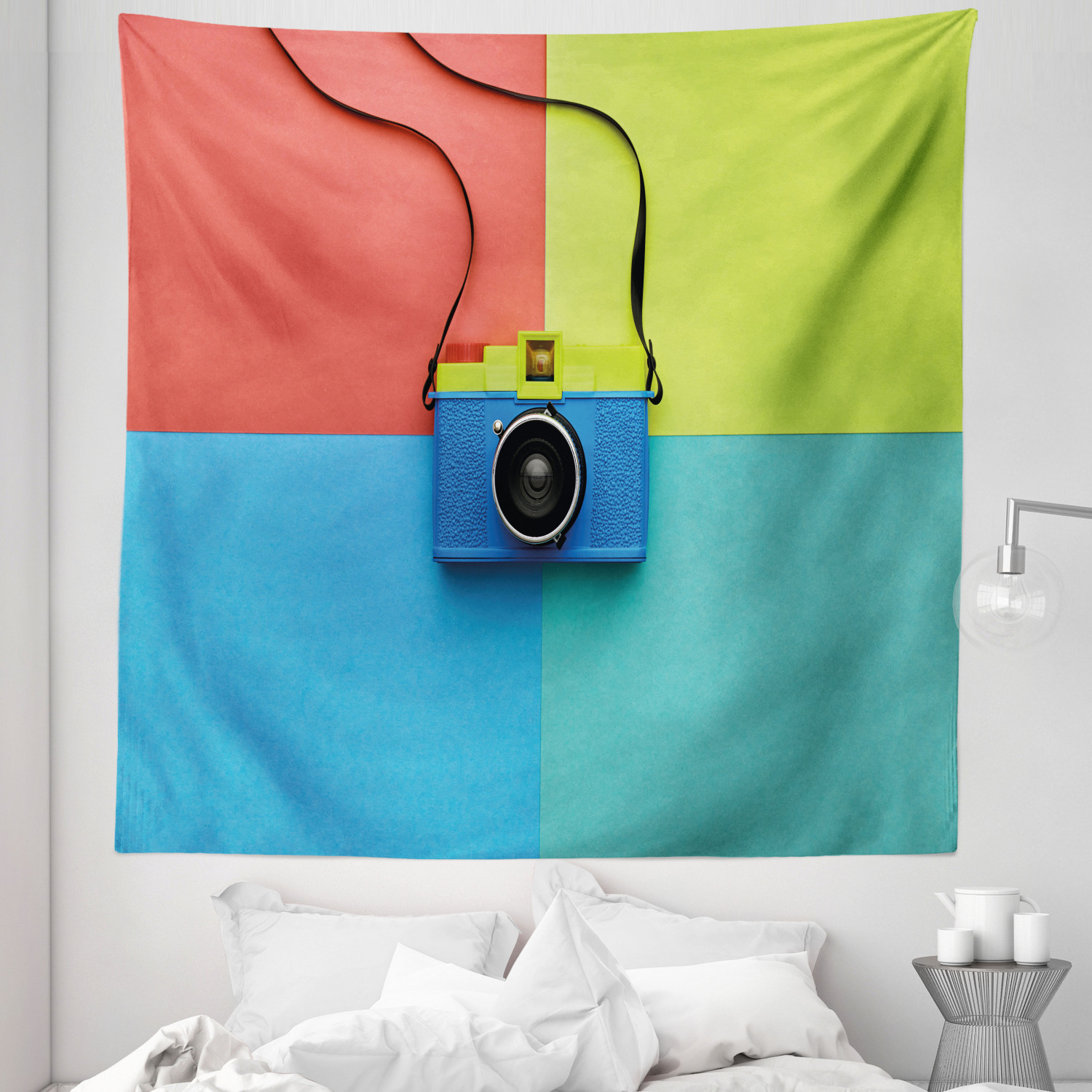 Pastel Tapestry, Retro Style Fashion Film Camera on Colorful Backdrop ...