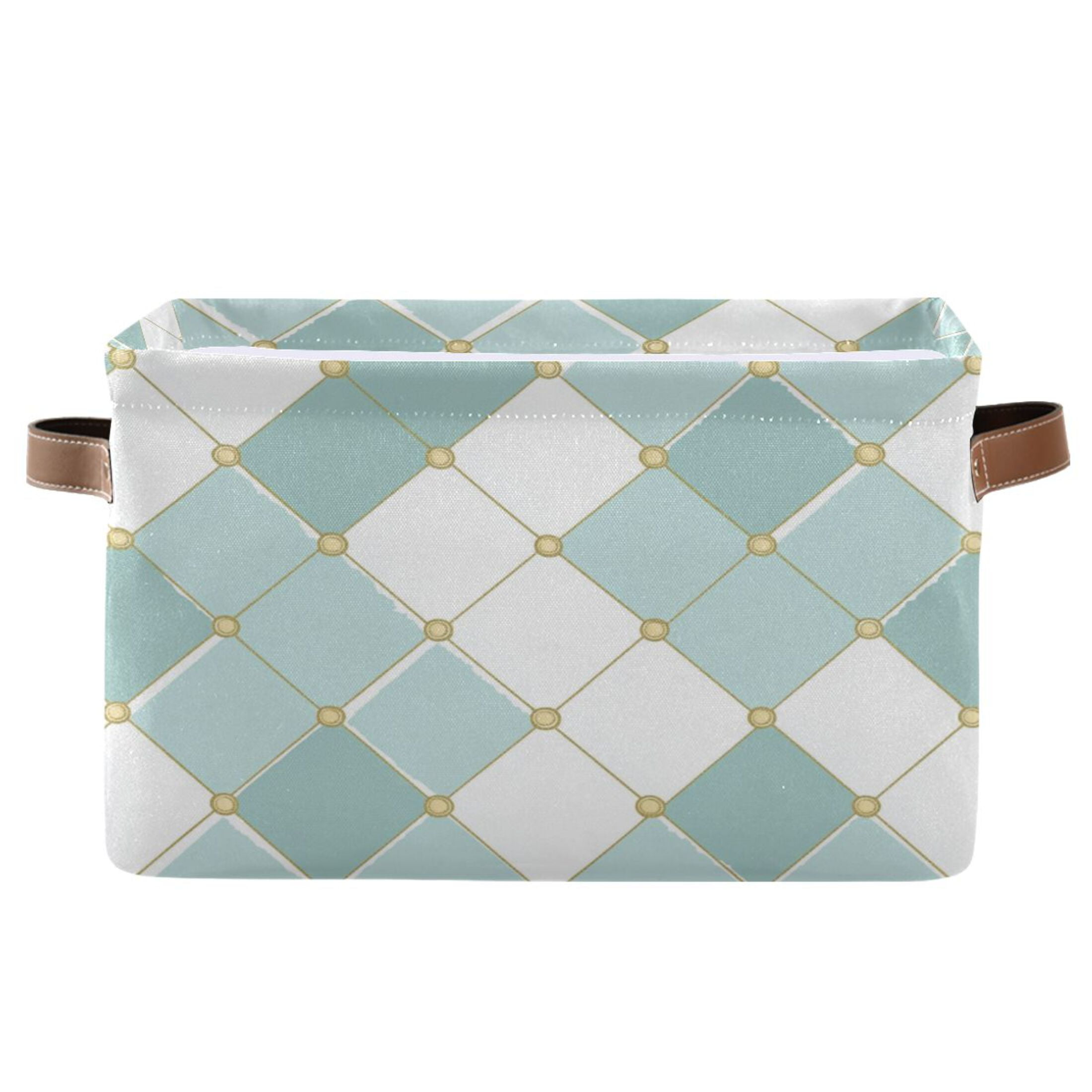 Pastel Teal Diamond Plaid Foldable Storage Basket,Canvas Fabric ...