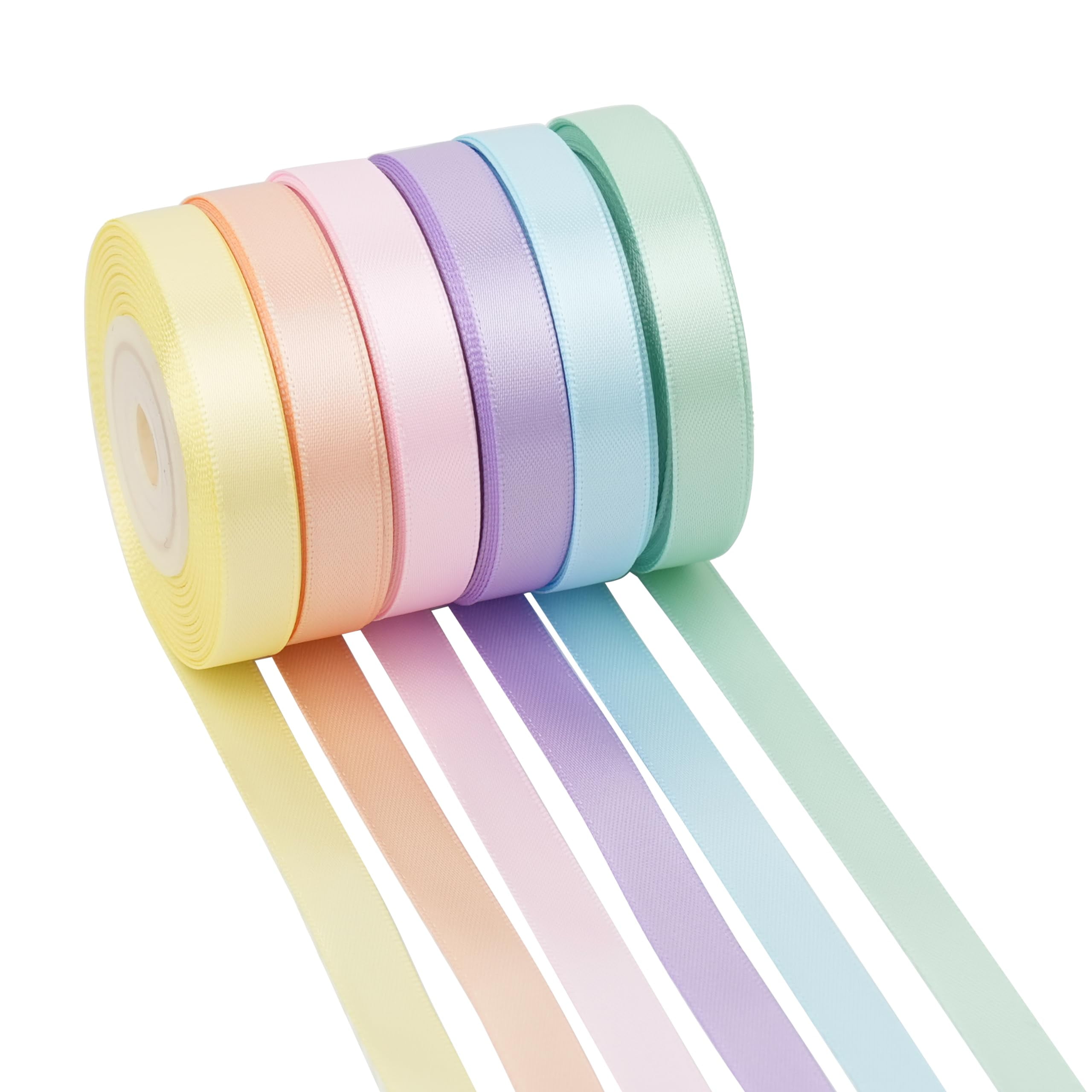 Pastel Ribbon Assortment, 3/8 Inch Double Face Satin Ribbon, 6 Rolls 60 ...