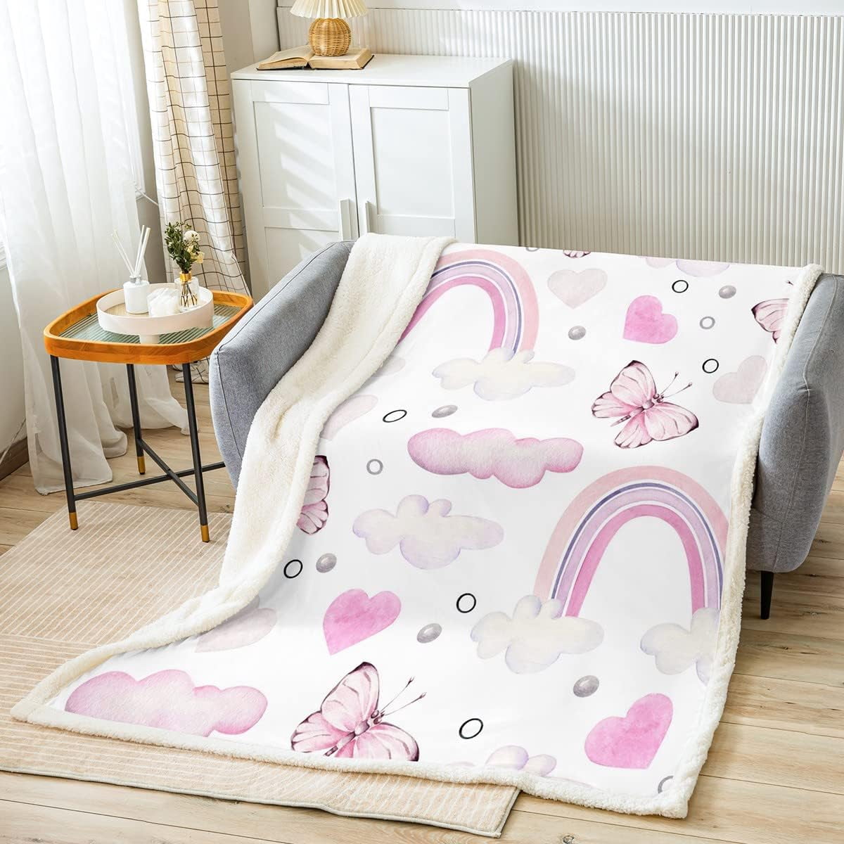 Pastel Throw Blanket for Couch Bed Kids Girls Rainbow Fleece Blanket ...