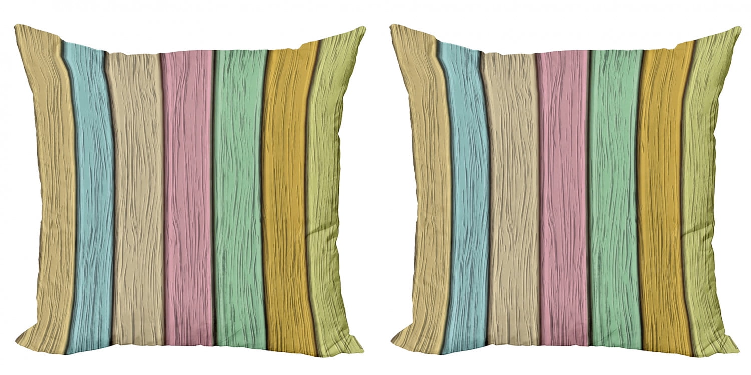 Ambesonne Pastel Throw Pillow Cover 2 Pack, Colorful Wooden Planks, 20 ...