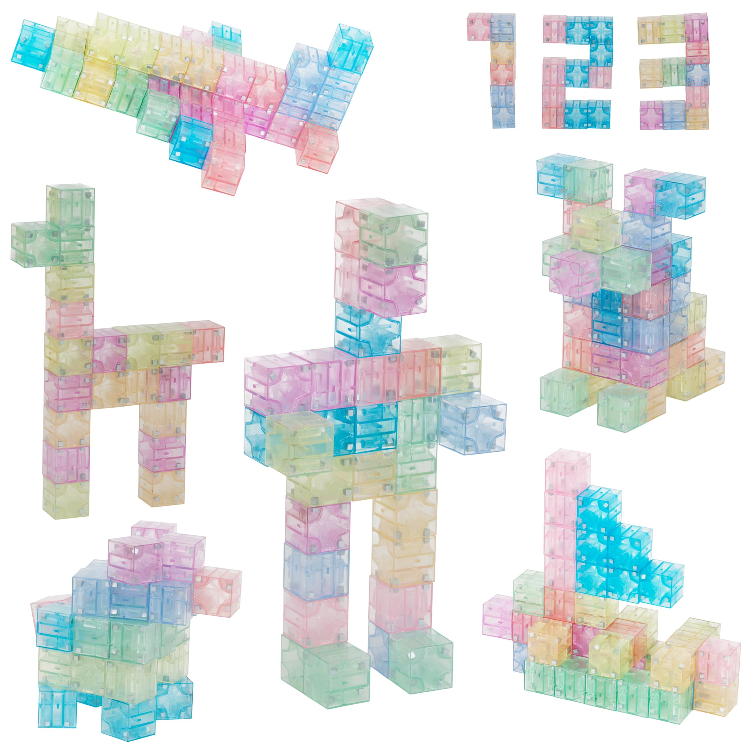 Pastel Translucent DigitBlocks 48 Pcs Magnetic Building Blocks Sensory ...