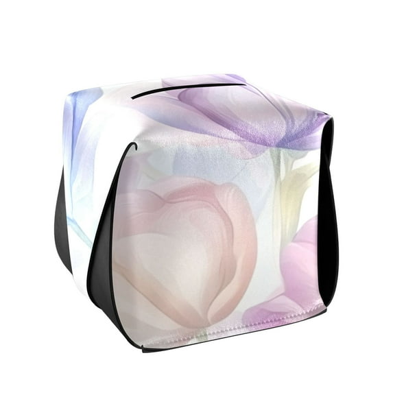 Pastel Tulip Pattern 5.7in Leather Tissue Box Cover Square PVC Handmade ...