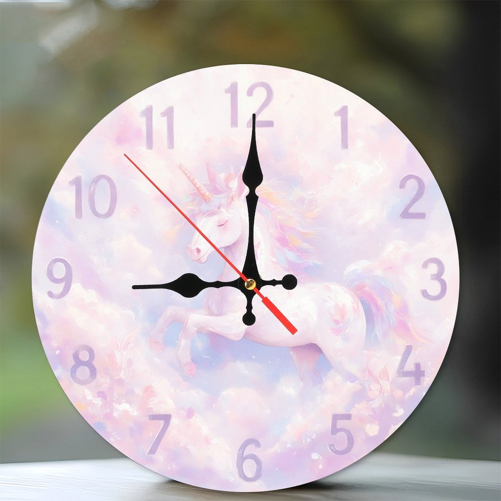 Pastel Unicorn Wall Clock Dreamy Horse Decor Home 10-Inch Silent Wooden ...
