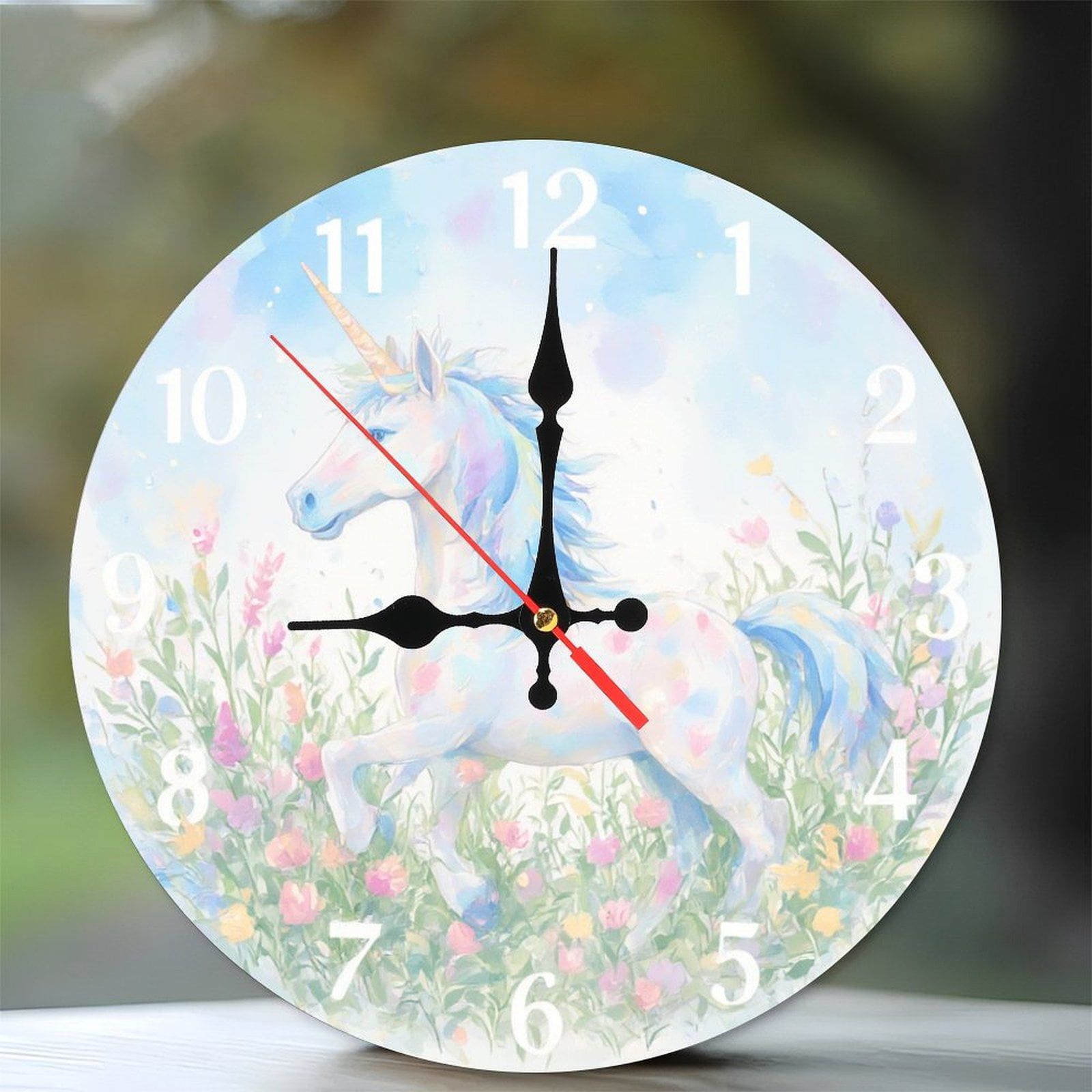 Pastel Unicorn Wall Clock Magical Floral Garden Home Decor 10-Inch ...