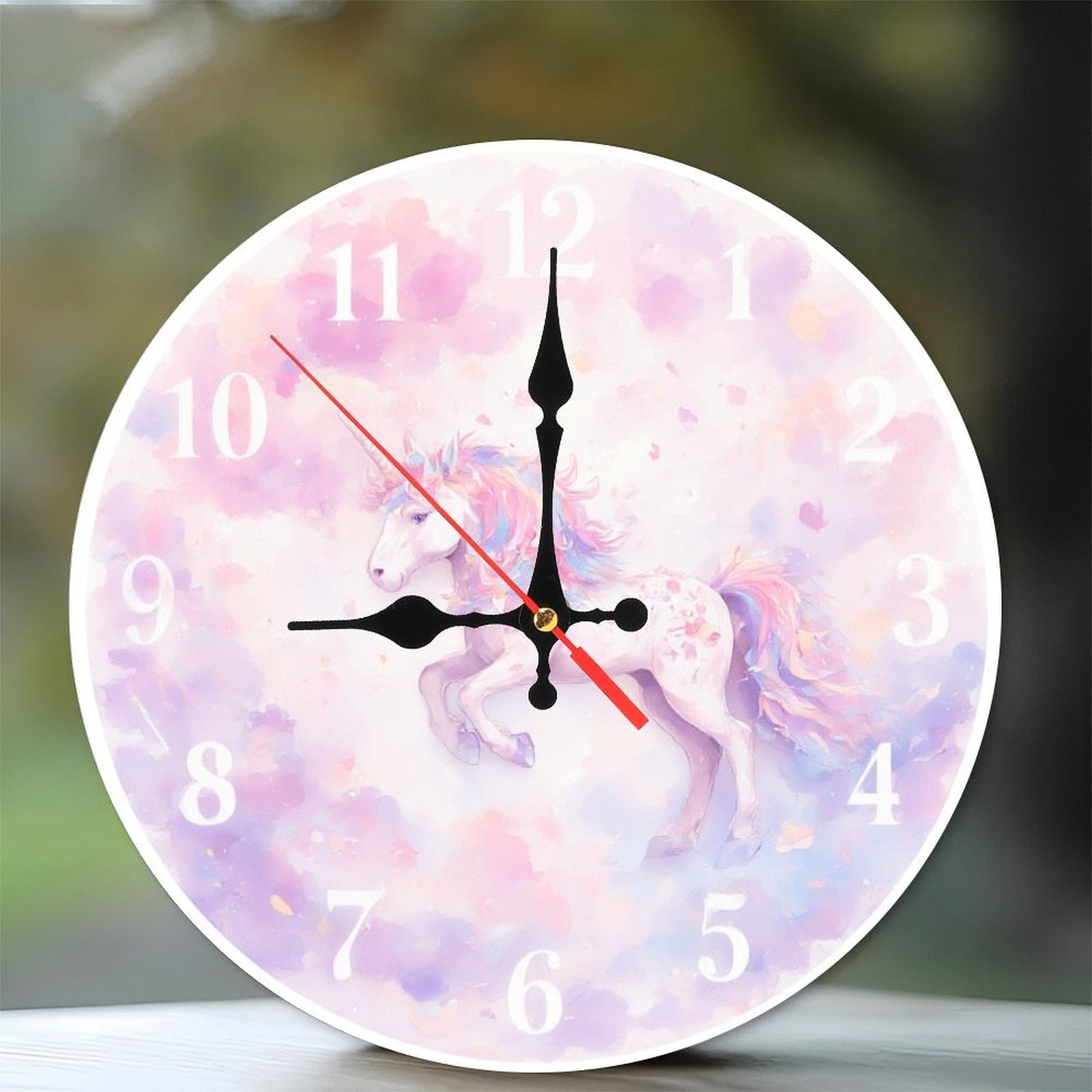 Pastel Unicorn Wall Clock Watercolor Painting Home Decor 10-Inch Silent ...