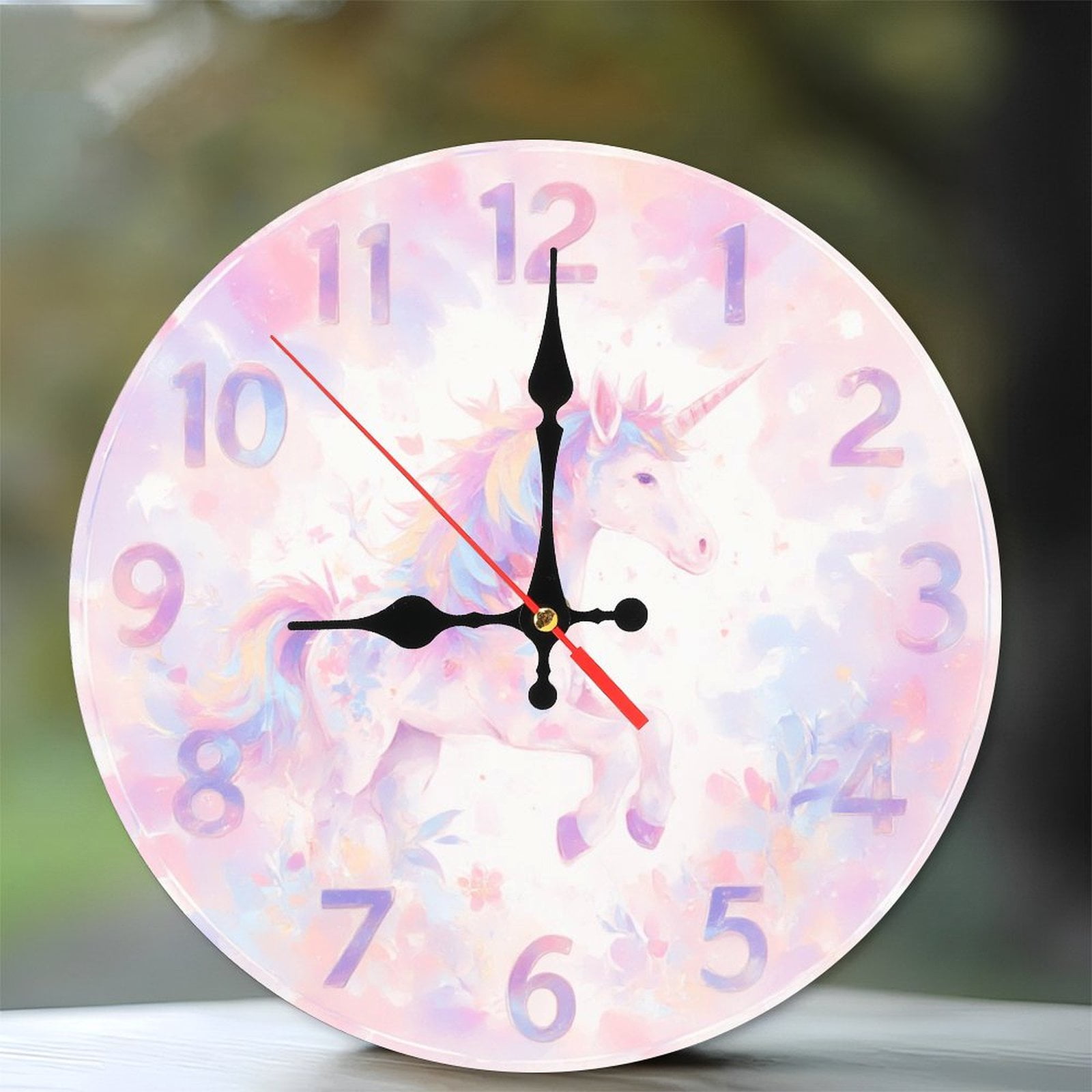 Pastel Unicorn Watercolor Wall Clock Home Decor 10-Inch Silent Wooden ...