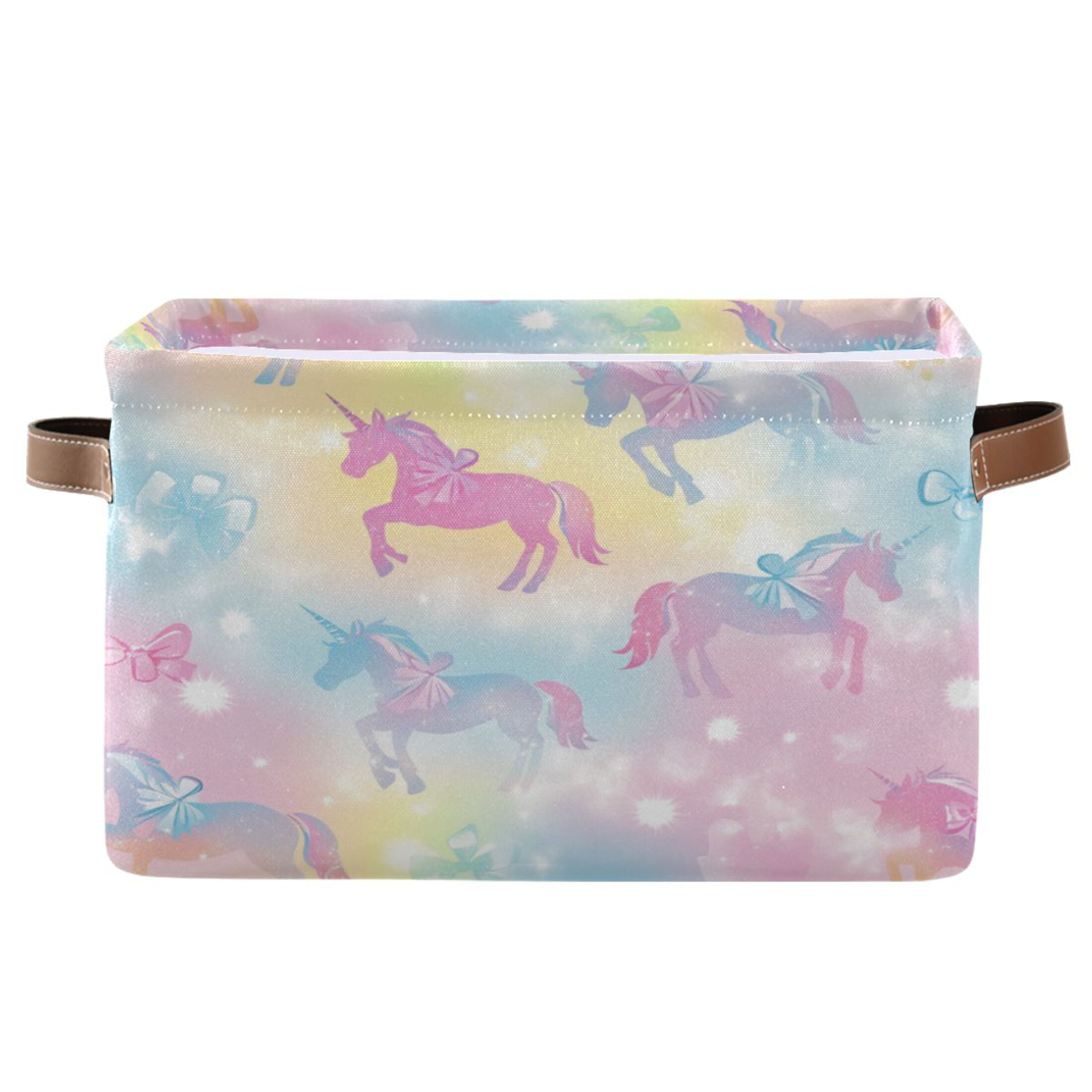 Pastel Unicorns and Bows Foldable Storage Basket,Canvas Fabric Foldable ...