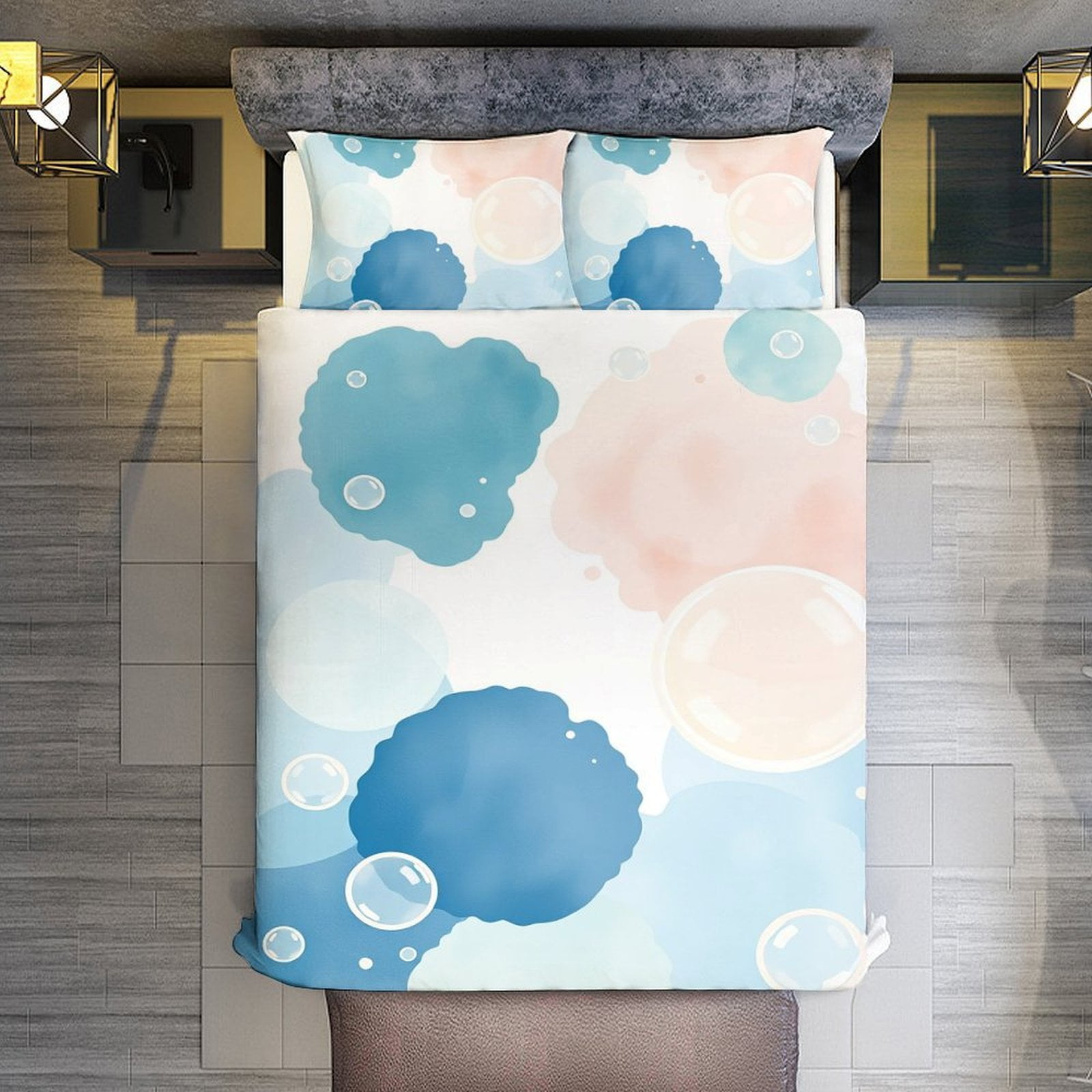 Pastel Watercolor Bubbles Duvet Cover with Pillow Case 3pcs Bedding Set ...