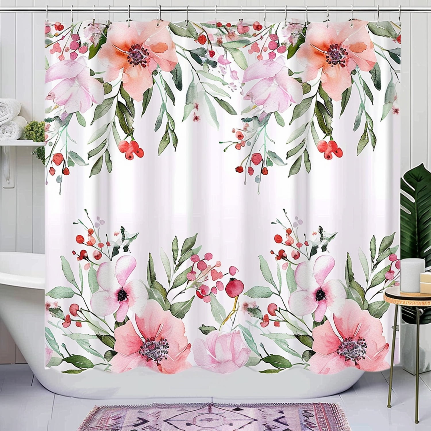 Pastel Watercolor Floral Patterned Vintage Retro Style Shower Curtain