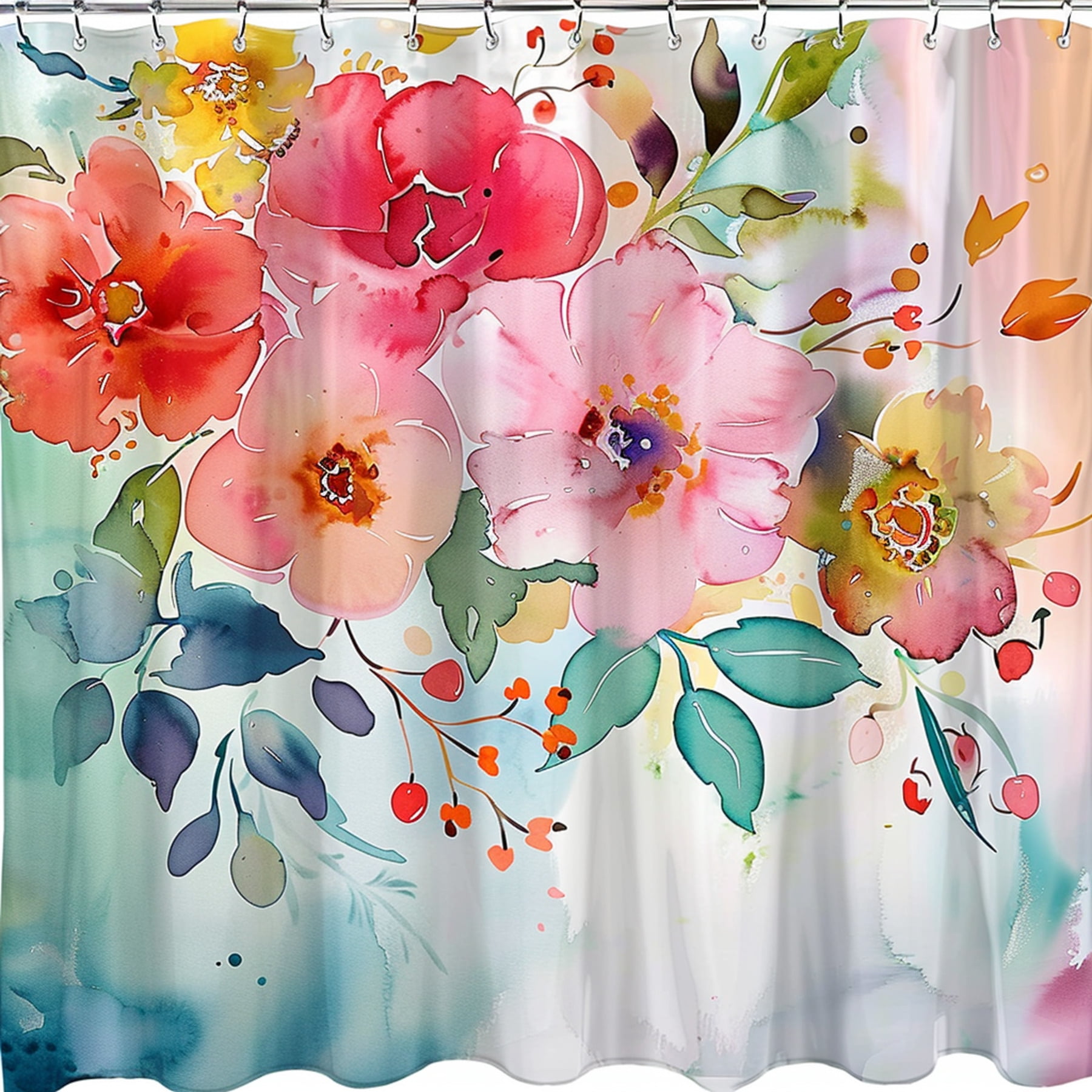 Pastel Watercolor Floral Shower Curtain Elegant Botanical Design For