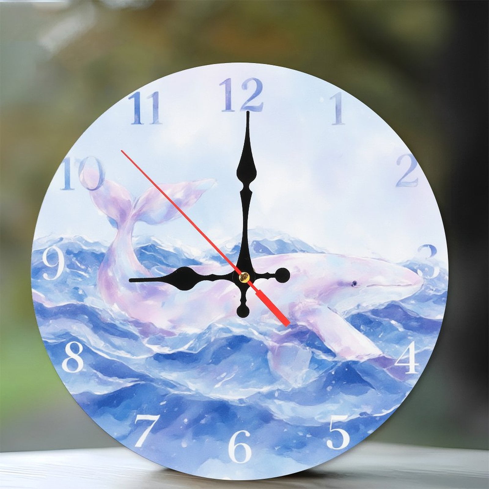 Pastel Whale Ocean Wall Clock Home Decor 10-Inch Silent Wooden Wall ...
