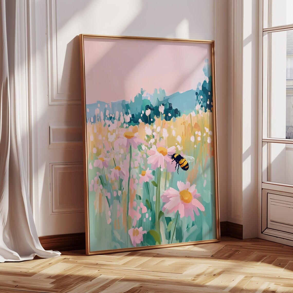 Pastel Wildflower Poster, Spring Blooms & Bees Poster Home Decor, 8x12 ...
