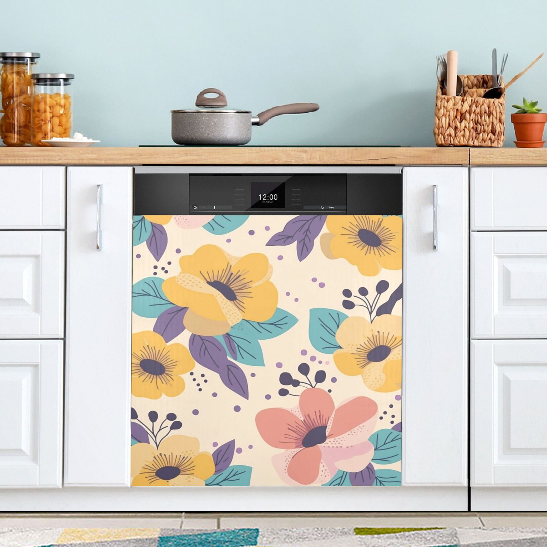 Pastel Yellow Pinkish Florals Leaves Dishwasher Magnet Refrigerator ...