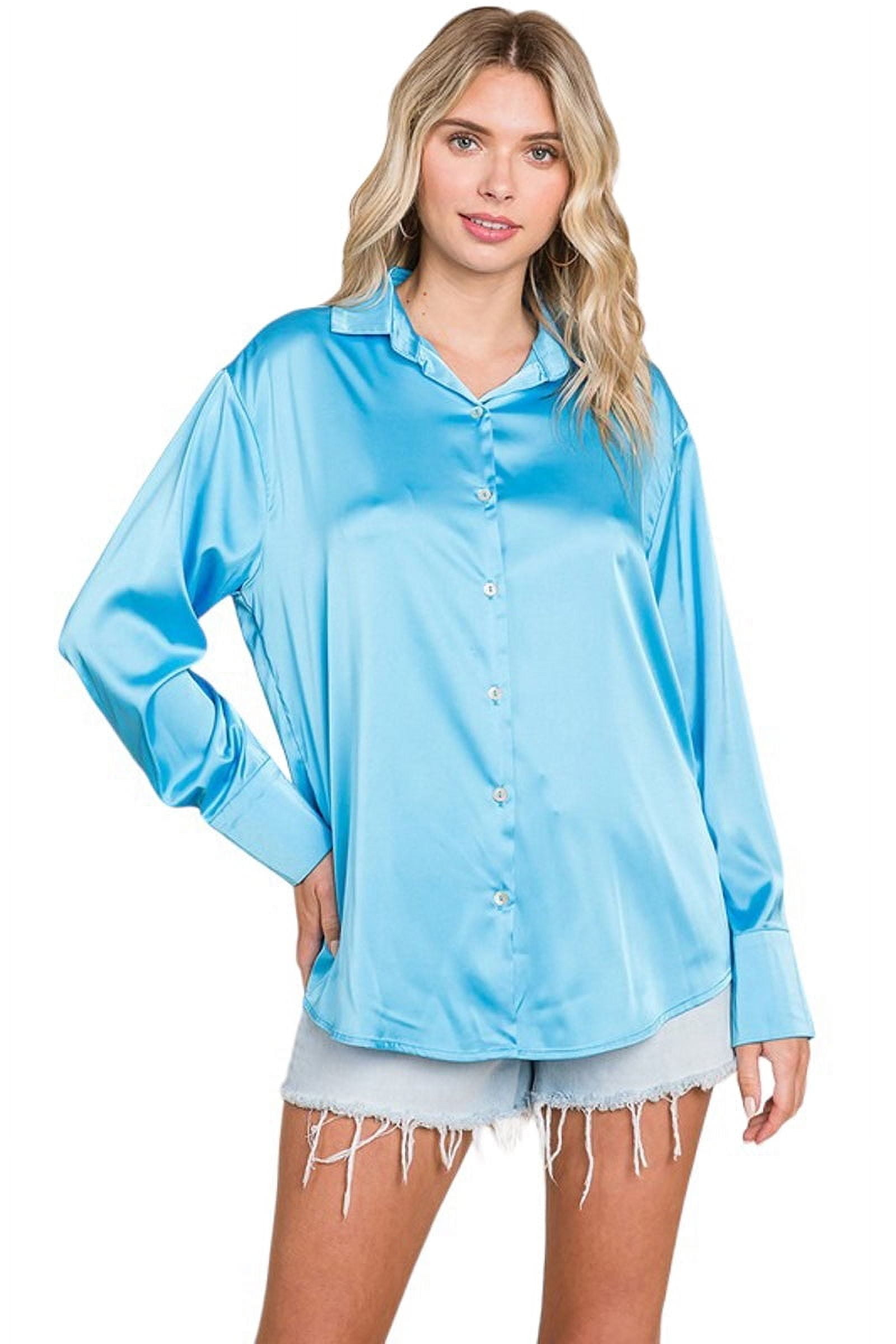Pastel by Vivienne Women's Collared Satin Button Down Blouse Shirt ...