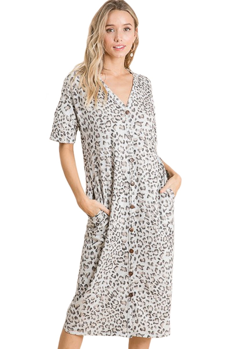 Pastel by Vivienne Women's Decorative Buttons Midi Dress Leopard Small ...