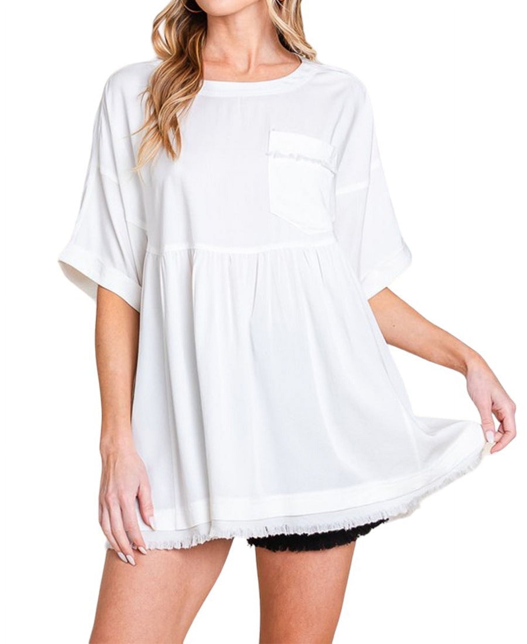 Pastel by Vivienne Women's Mineral Wash Fringe Hem Oversized Top White ...