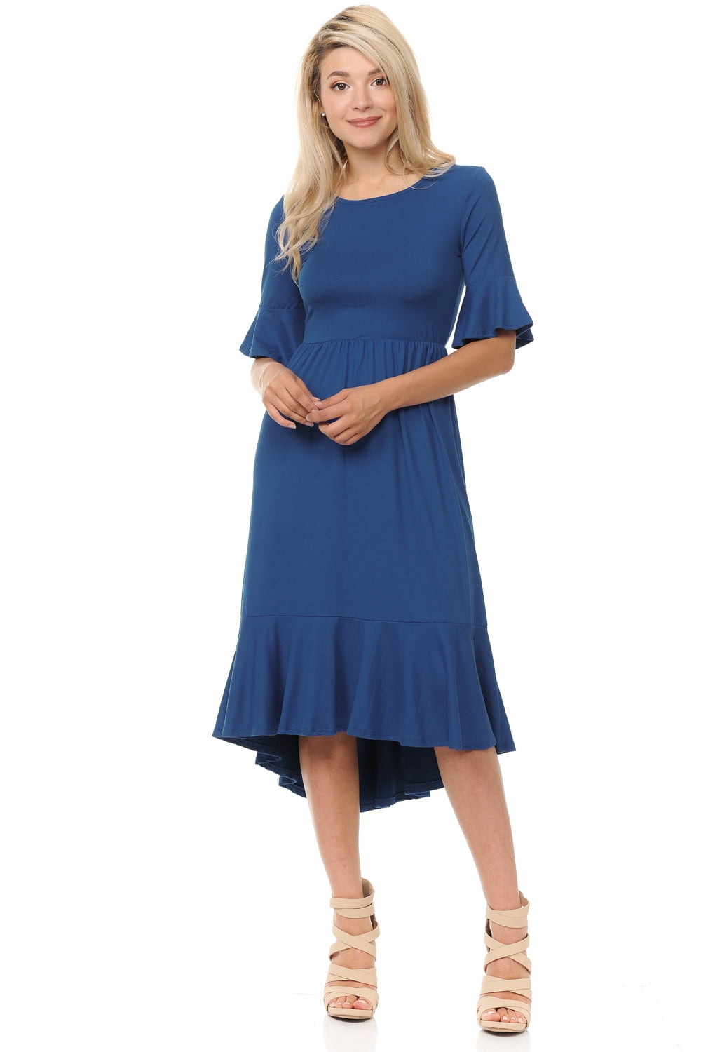 Pastel by Vivienne Women's Premium Knit Cropped Bell Midi Dress Blue ...
