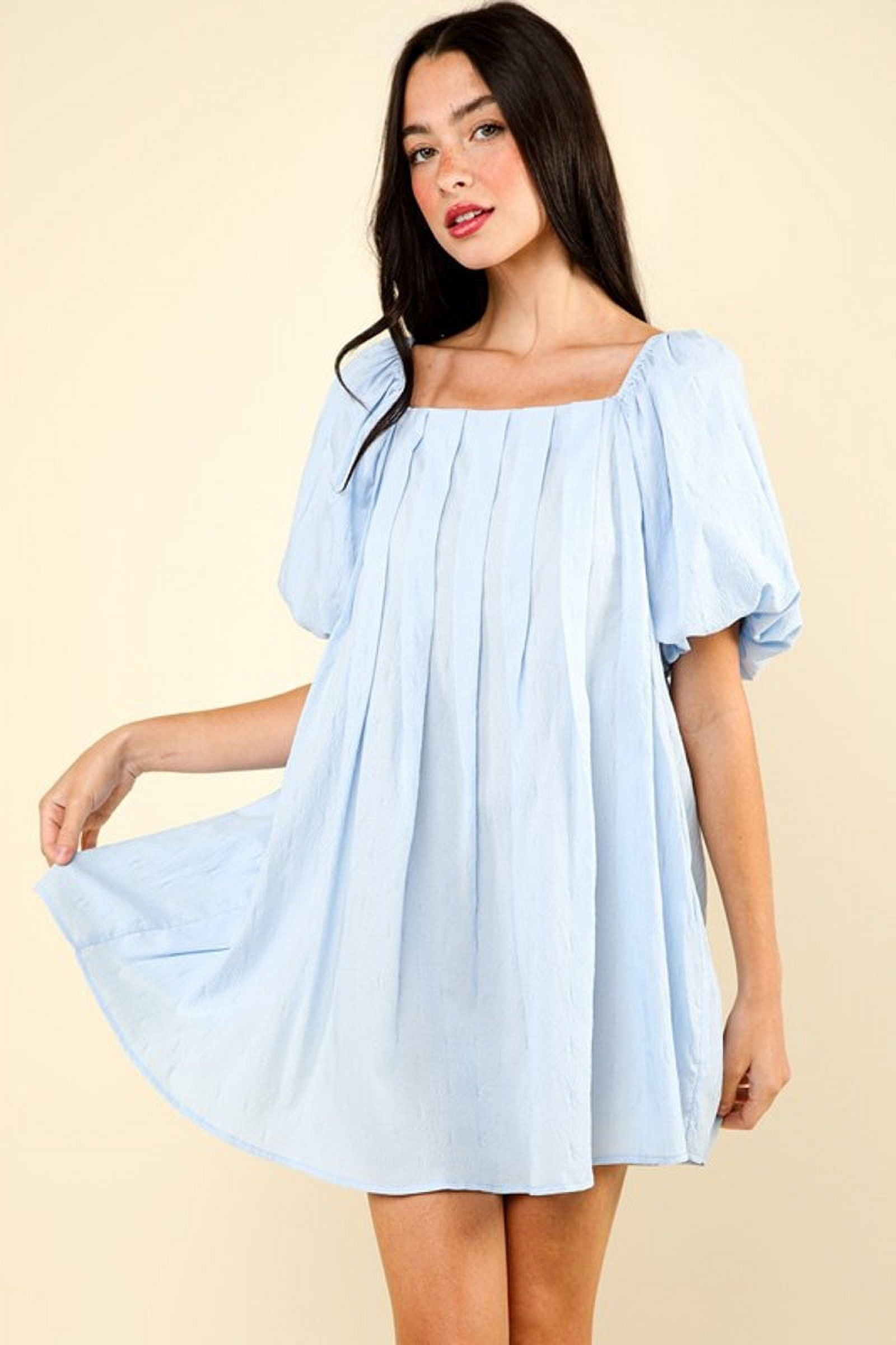 Pastel by Vivienne Women's Puff Sleeve Pleated Mini Dress Baby Blue ...
