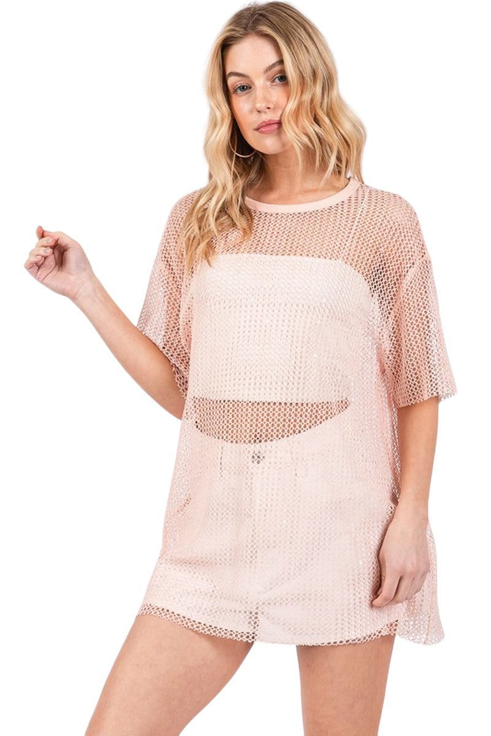 Pastel by Vivienne Women's Sparkle Fishnet Top Peach Small - Walmart.com