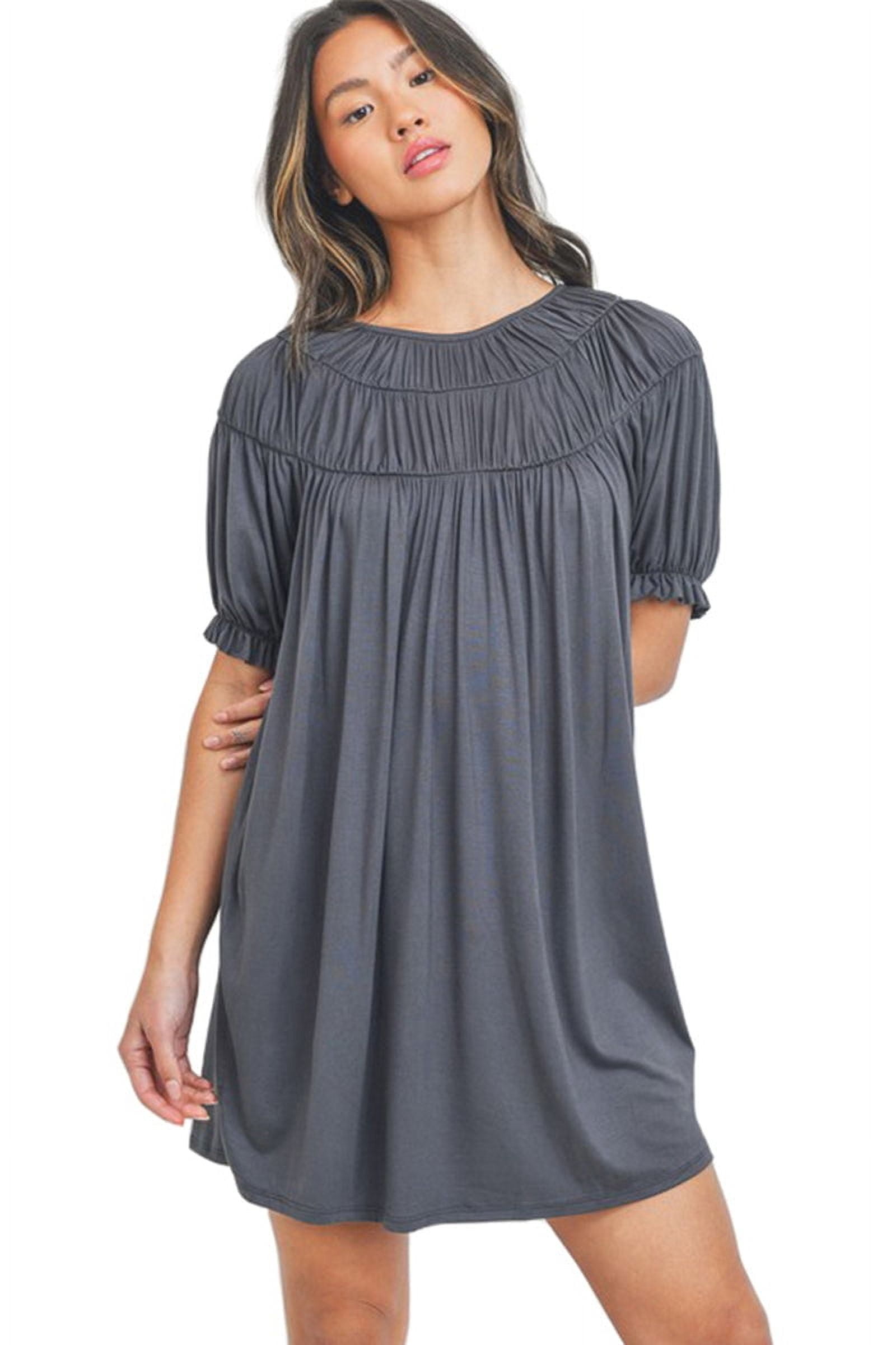 Pastel by Vivienne Women's Yoke Detail Puff Sleeve Dress Cement Small ...