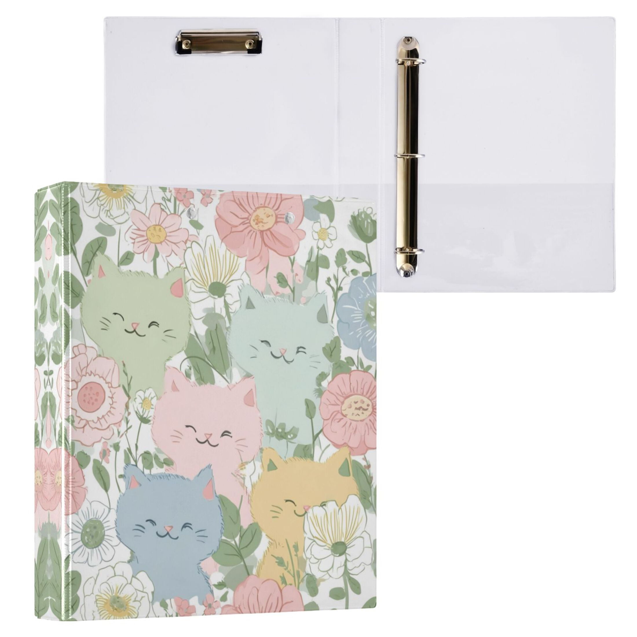 Pastel-colored Cats and Flowers 3 Ring Hardcover Binders 1.5in Round ...