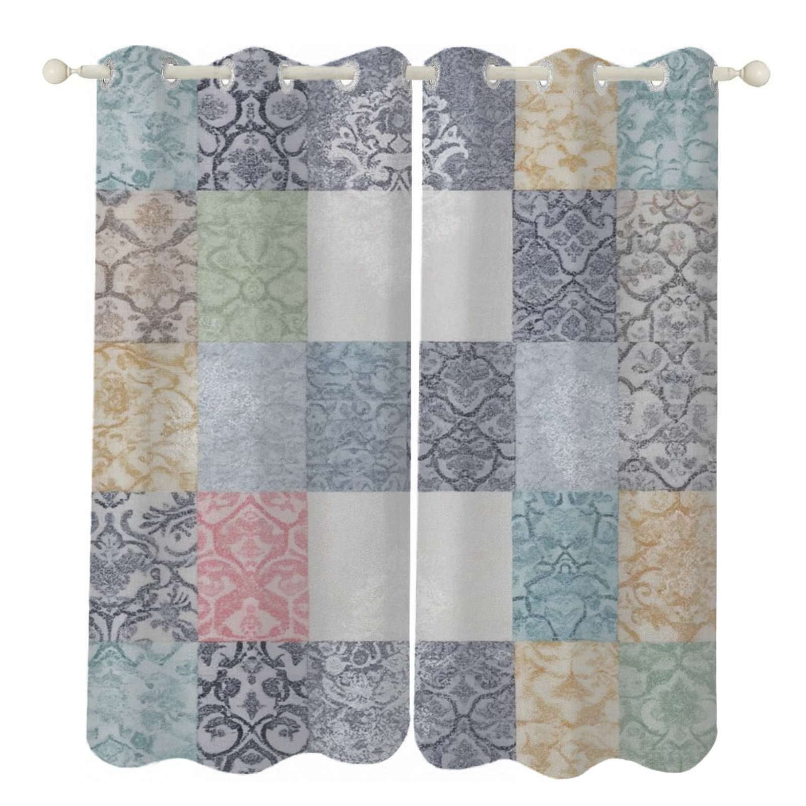 Pastel patchwork damask design Sunshade Curtains Home Bedroom Living ...