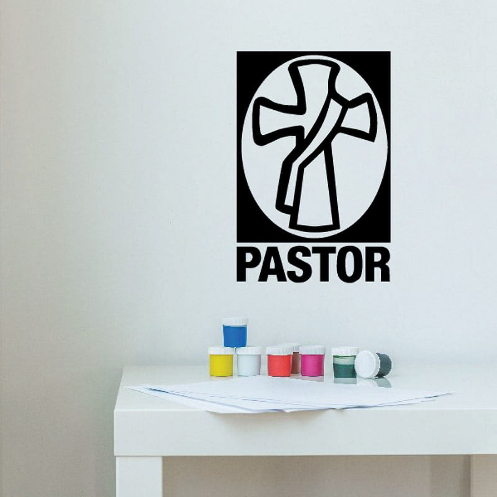 Pastor Cross with Outlined Sash and Separate Text Decal - 36 Inches ...
