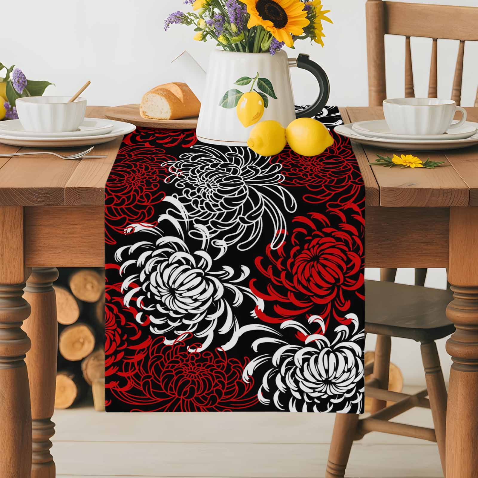 Pastoral Abstract Flower Table Runners 13x36 Inches Long Linen Burlap ...