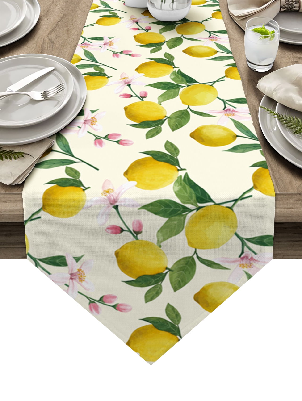 Pastoral Beauty Yellow Lemon Print Table Runner Family Dining Table TV ...