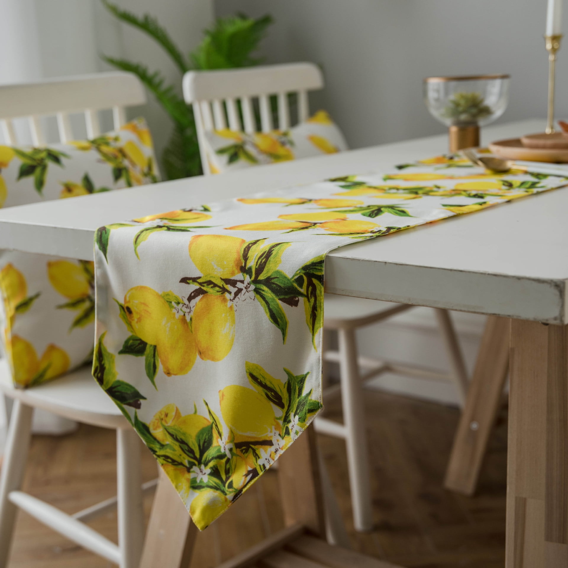 Pastoral Beauty Yellow Lemon Print Table Runner Family Dining Table TV ...