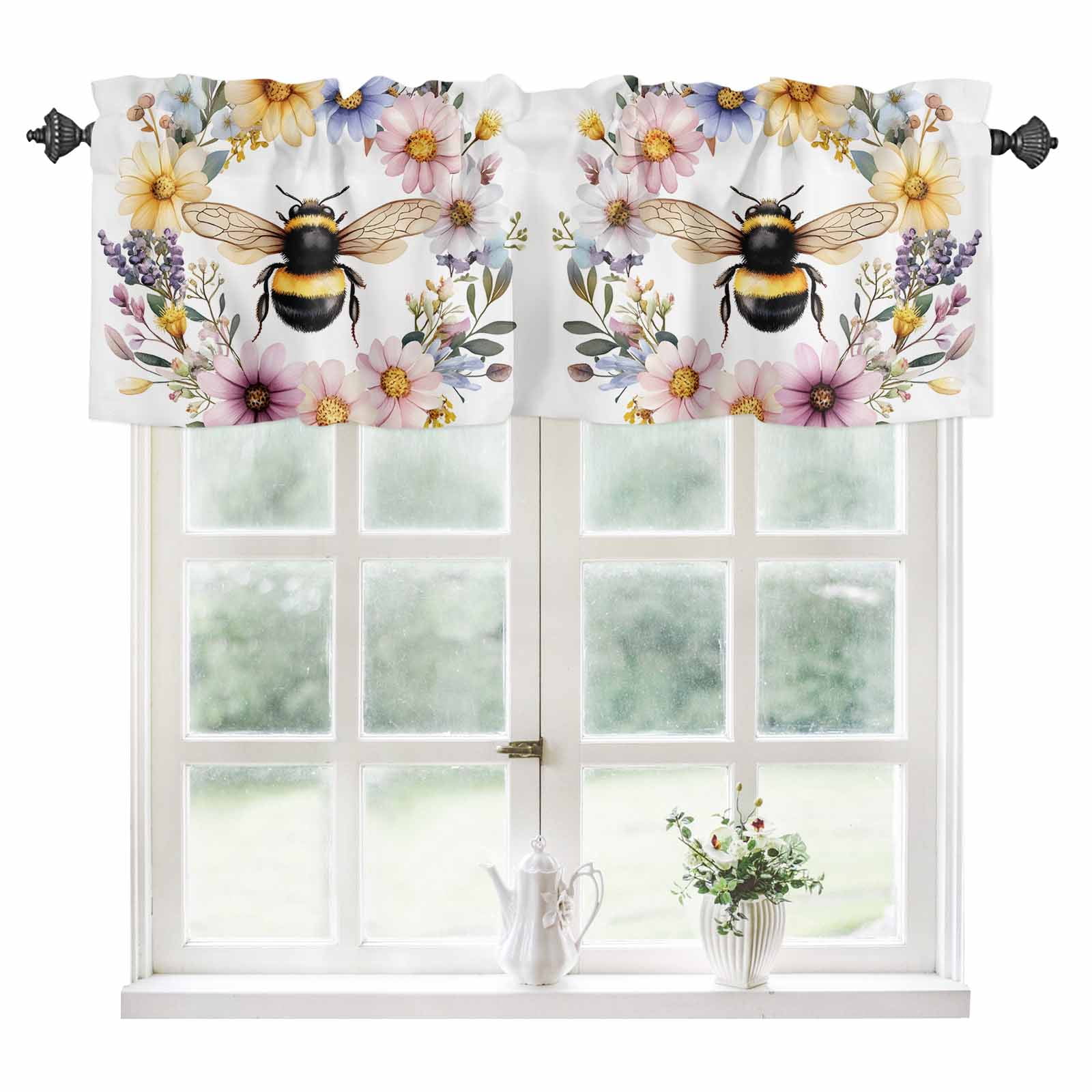 Pastoral Bee Wreath Kitchen Valances for Windows 60x18 Inch Kitchen ...