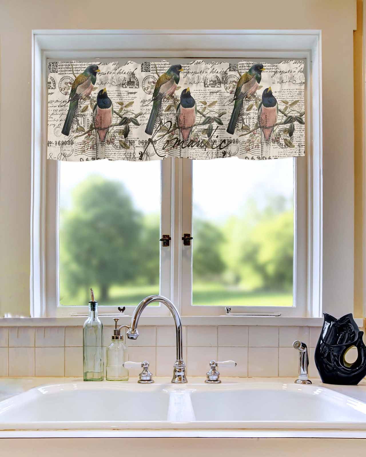 Pastoral Birds on Branches Window Valances for Kitchen,Rod Pocket ...